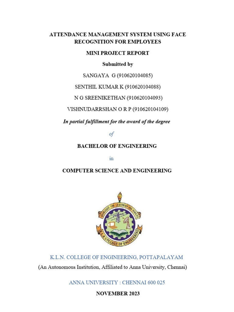 Employee Face Attendance System | PDF | Deep Learning | Computer Vision