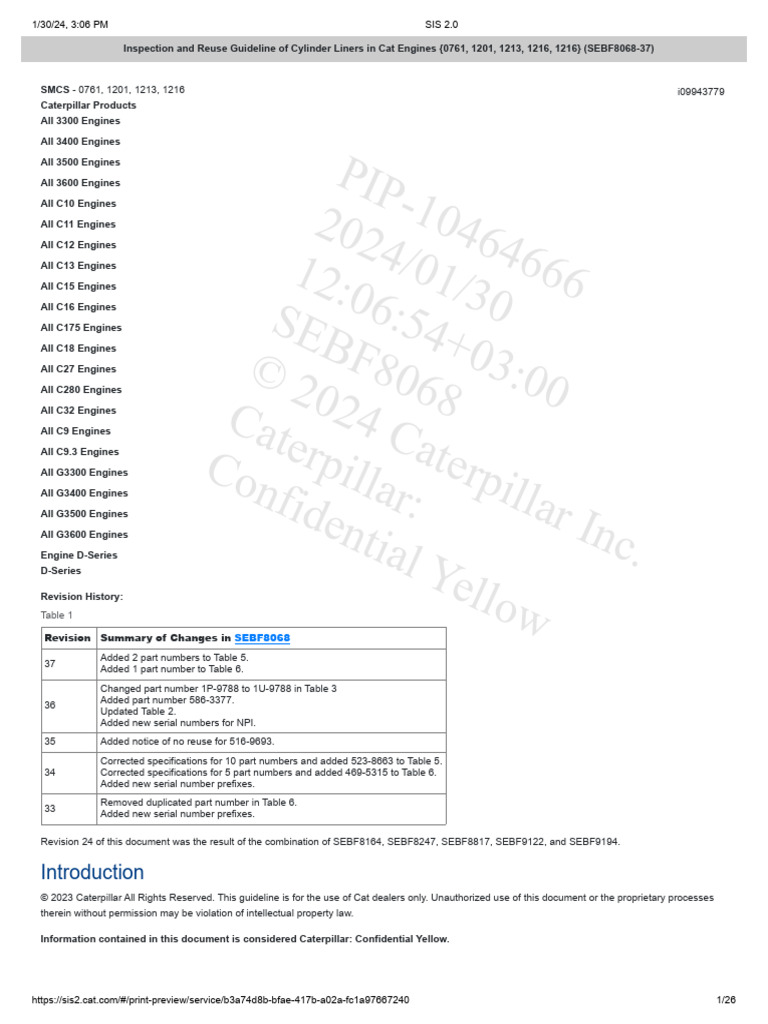 Inspection and Reuse Guideline of Cylinder Liners in Cat Engines | PDF