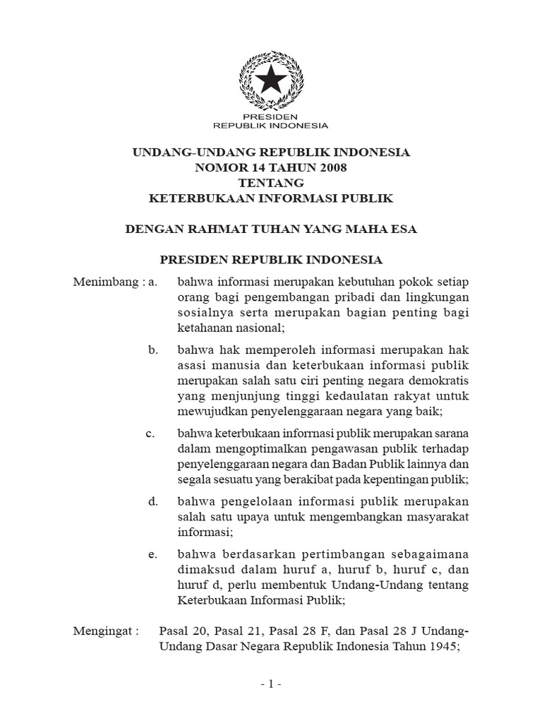UU RI No. 14 TH. 2008 Tentang Keterbukaan Informasi Publik | PDF