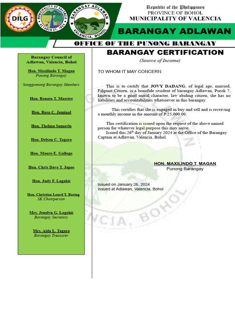 Certification Source of Income | PDF