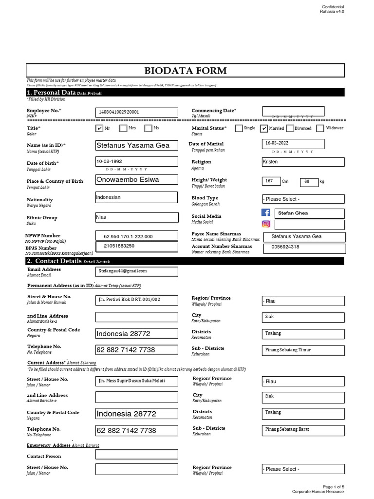 Biodata Form PDF - SMF V4.0 NN | Download Free PDF | Business
