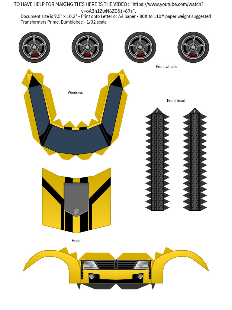 Bumblebee Yellow Papercraft Template Paper Craft | PDF