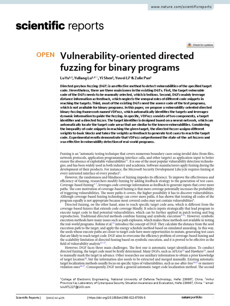 Vulnerability Oriented Directed Fuzzing For Binary Pdf Computing