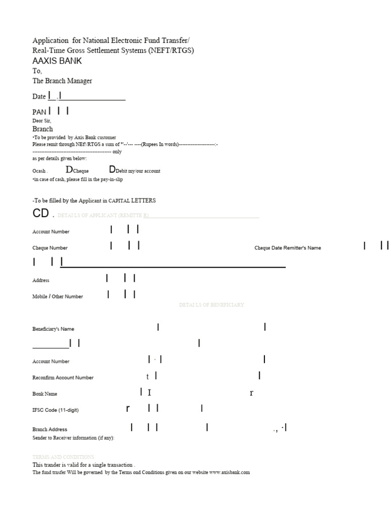 Axis Neft-Rtgs Form | PDF | Economies | Financial Technology