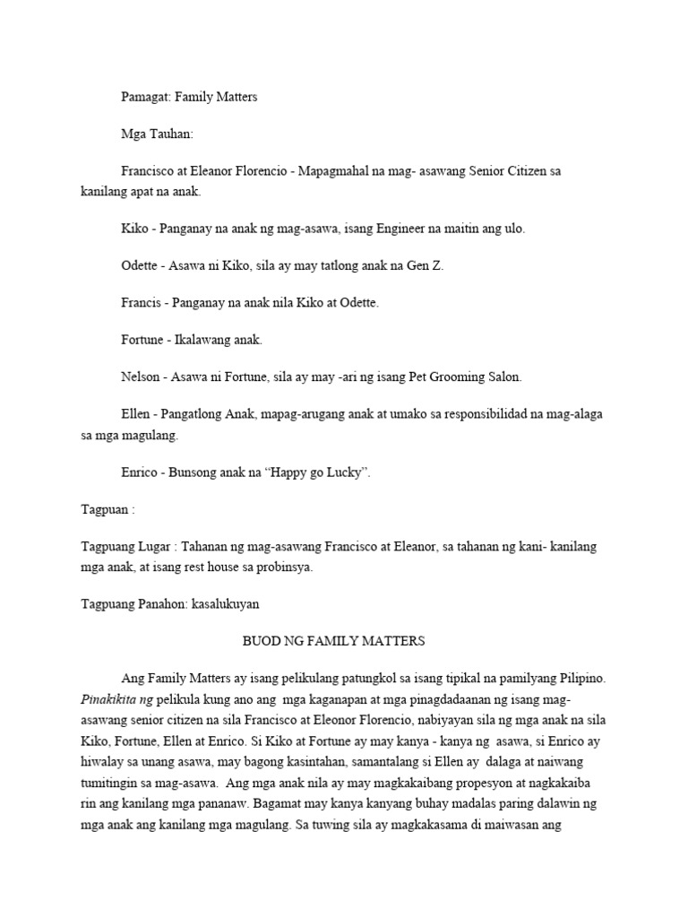 Buod Family Matters | PDF