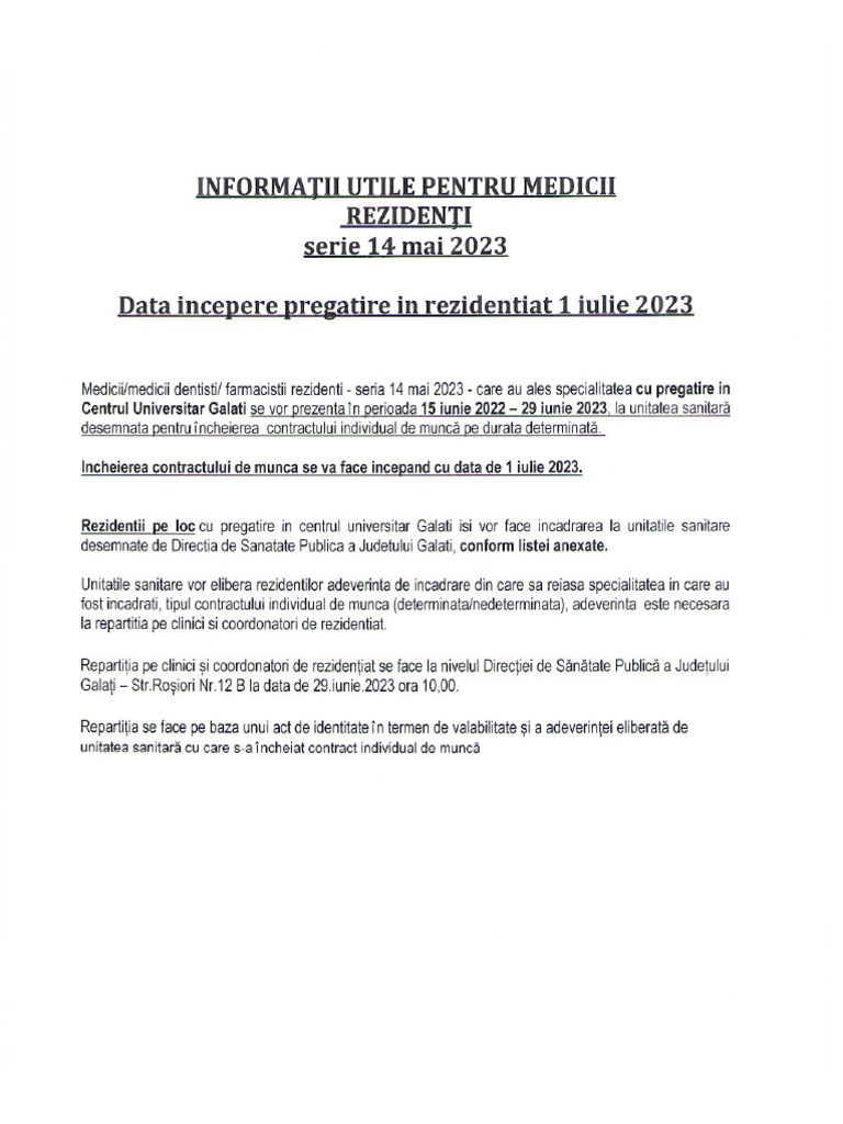 Informatii Repartitie Rezidenti | PDF