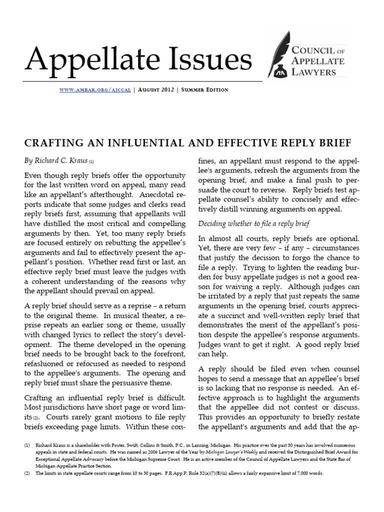 381 - Crafting An Influential and Effective Reply Brief | PDF | Brief (Law) | Appeal
