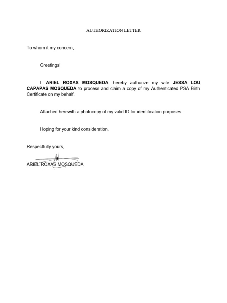 Authorization Letter | PDF