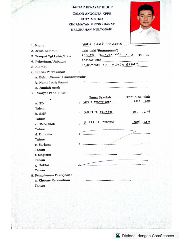 Daftar Riwayat Hidup Hafis | PDF