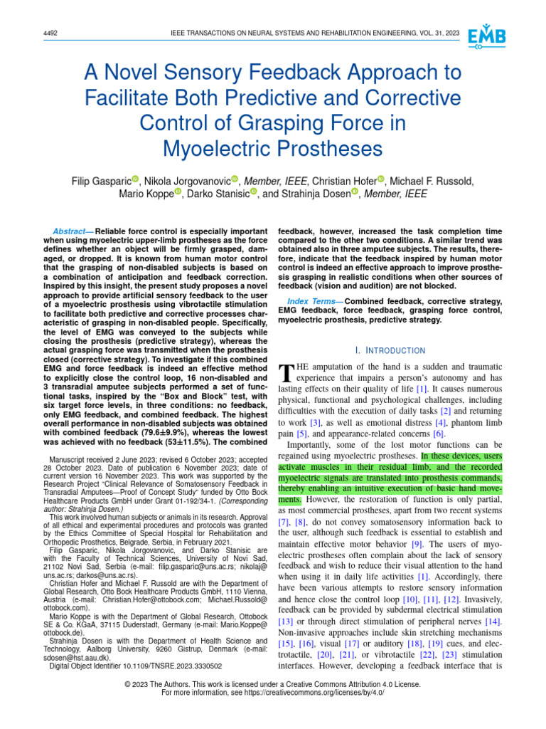 A Novel Sensory Feedback Approach To Facilitate Both Predictive and Corrective Control of ...