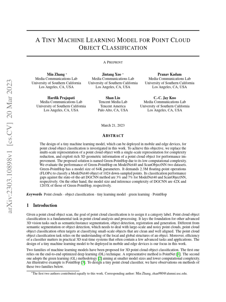 A Tiny Machine Learning Model For Point Cloud Obje Download Free Pdf Computer Vision Image 