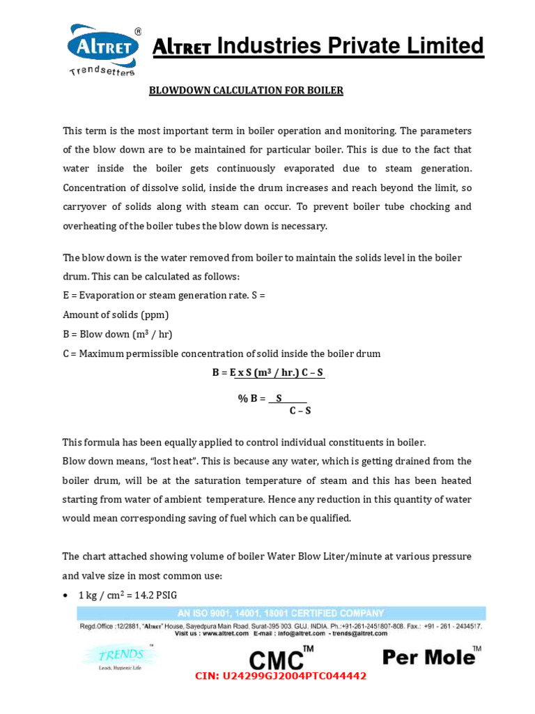 Blow Down Calculation For Boiler | PDF | Technology & Engineering