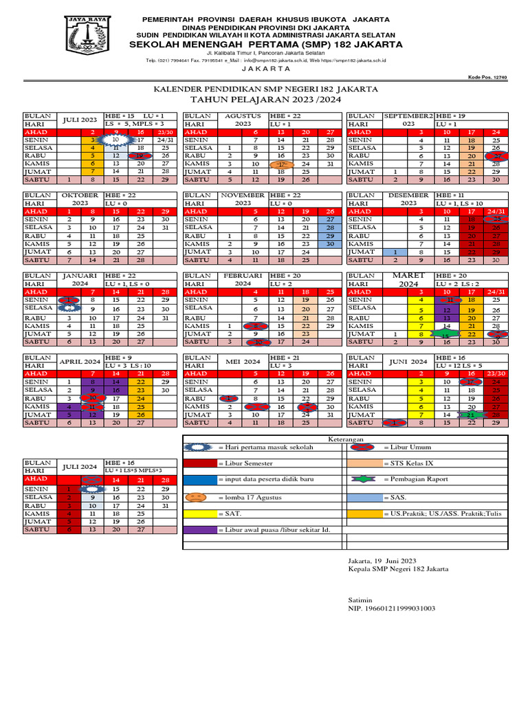 Kalender Pendidikan SMPN 182 Jakarta | PDF