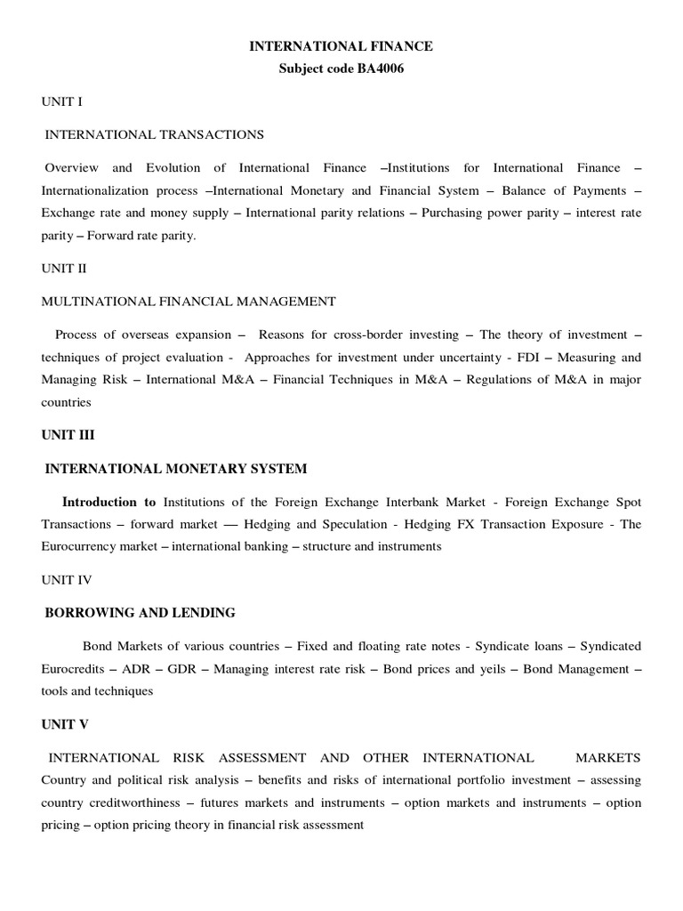International Finance Course Overview | PDF | Financial Markets ...