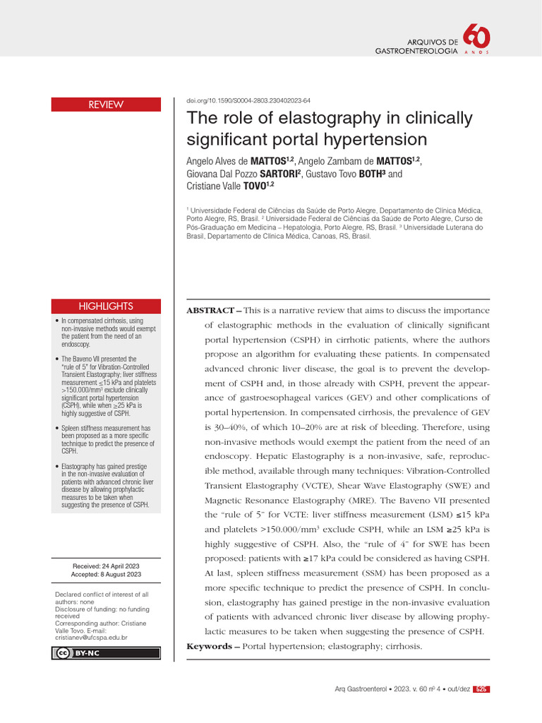 The Role of Elastography in Clinically | PDF | Cirrhosis | Liver