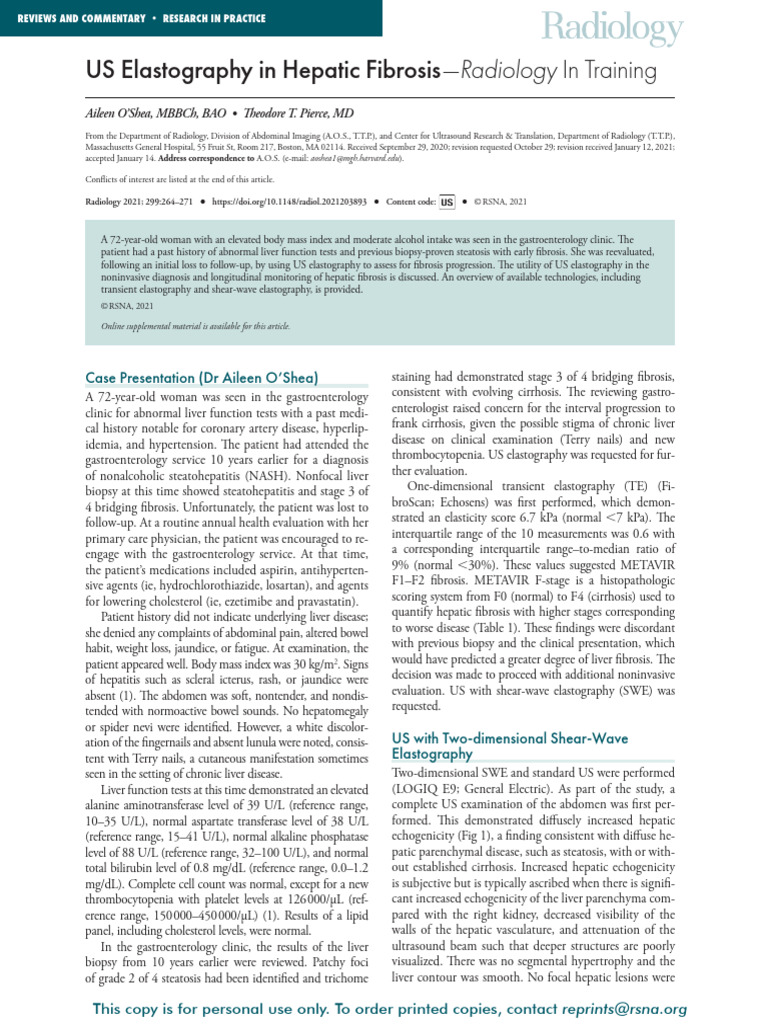 Us Elastography in Hepatic Fibrosis Radiology in Training | PDF ...