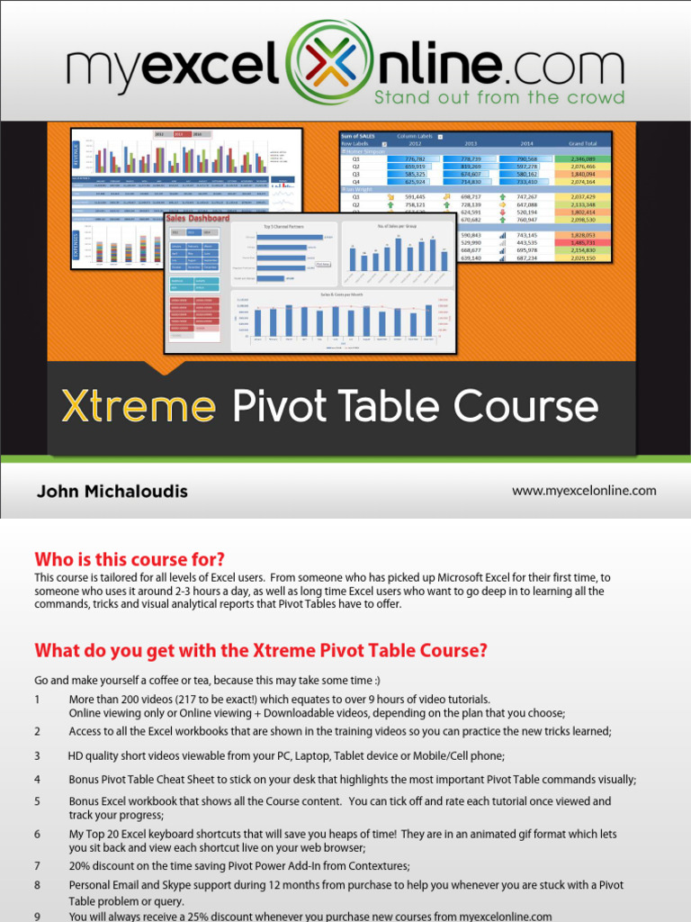 Xtreme Pivot Table Course Syllabus | PDF | Microsoft Excel | Computing
