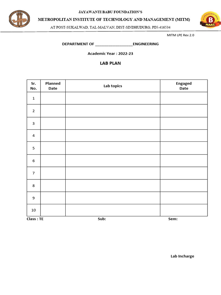 Lab Plan Format | PDF