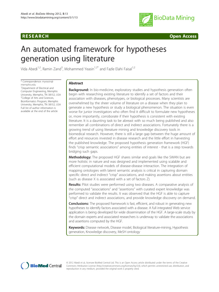 An Automated Framework For Hypotheses Generation Using Literature Pdf