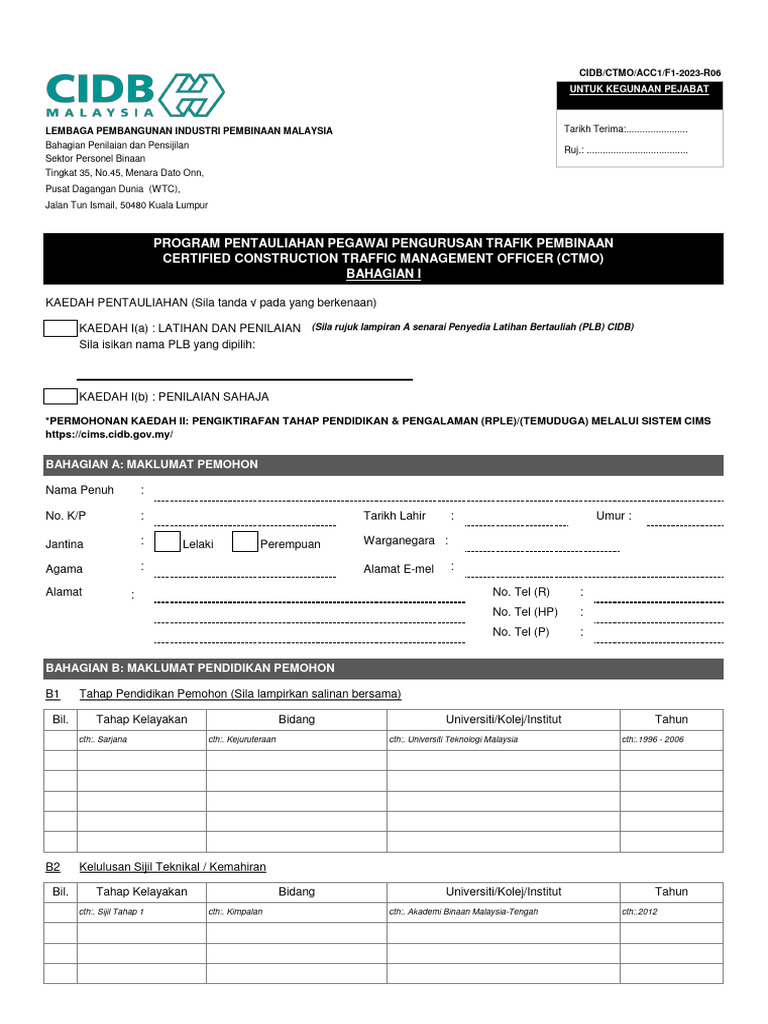 CTMO R06 2023 Borang Permohonan Pentauliahan | PDF