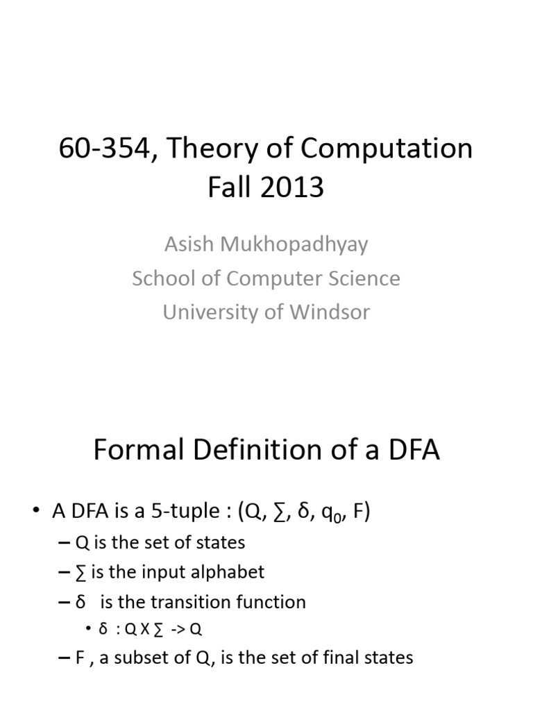 Formal Definition of DFA: 5-Tuple | PDF | Teaching Methods & Materials