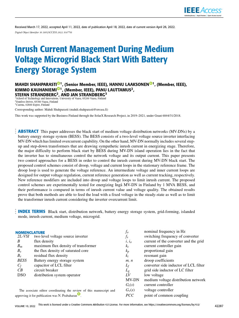 Inrush Current Management During Medium Voltage Microgrid Black Start ...
