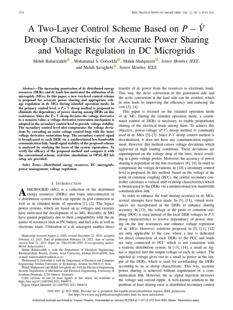 A Two-Layer Control Scheme Based On P V Droop Characteristic For Accurate Power Sharing and ...