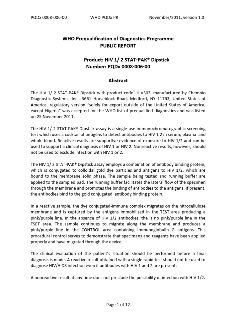 HIV 12 STAT-PAK Public - Report - Final | PDF | Antibody | Clinical ...