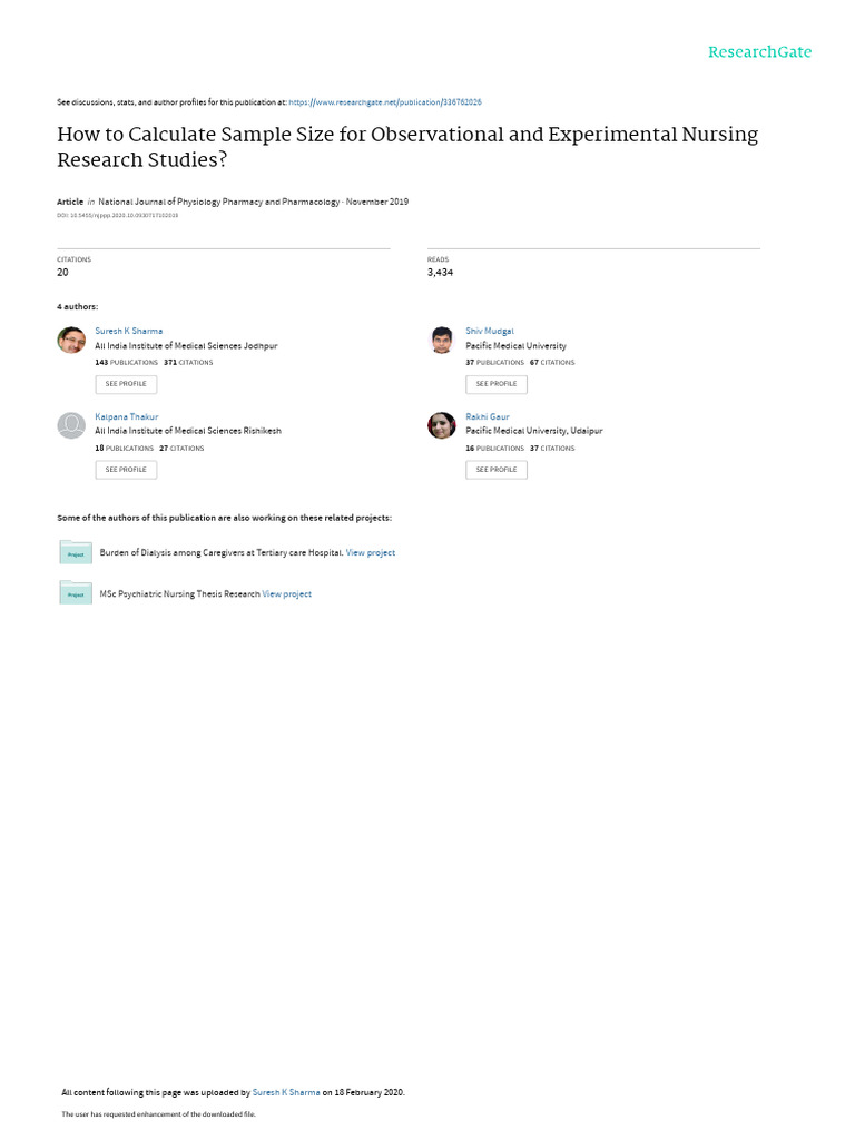 How To Calculate Sample Size For Observational and Experimental Nursing ...