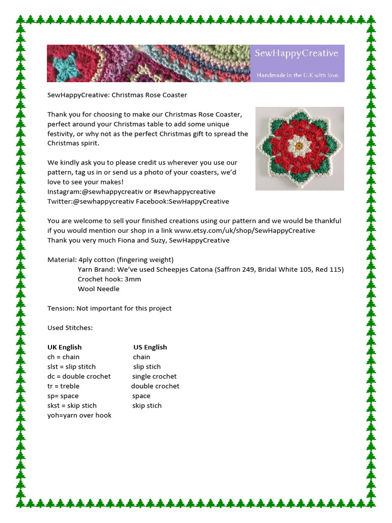 Christmas Rose Coaster Pattern | PDF | Crochet | Figured Fabrics
