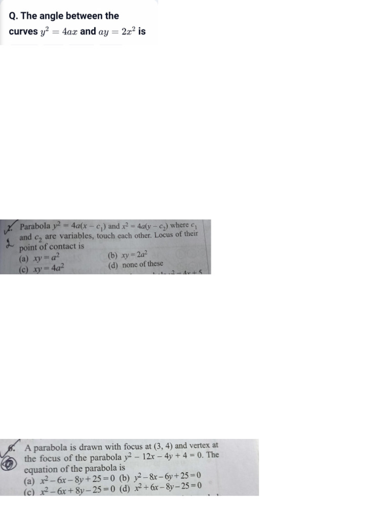 Parabola-Revision Worksheet | PDF