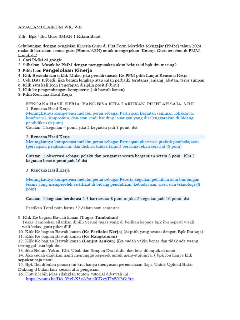 Petunjuk Pengisian Rencana Kerja Di PMM 2024 | PDF