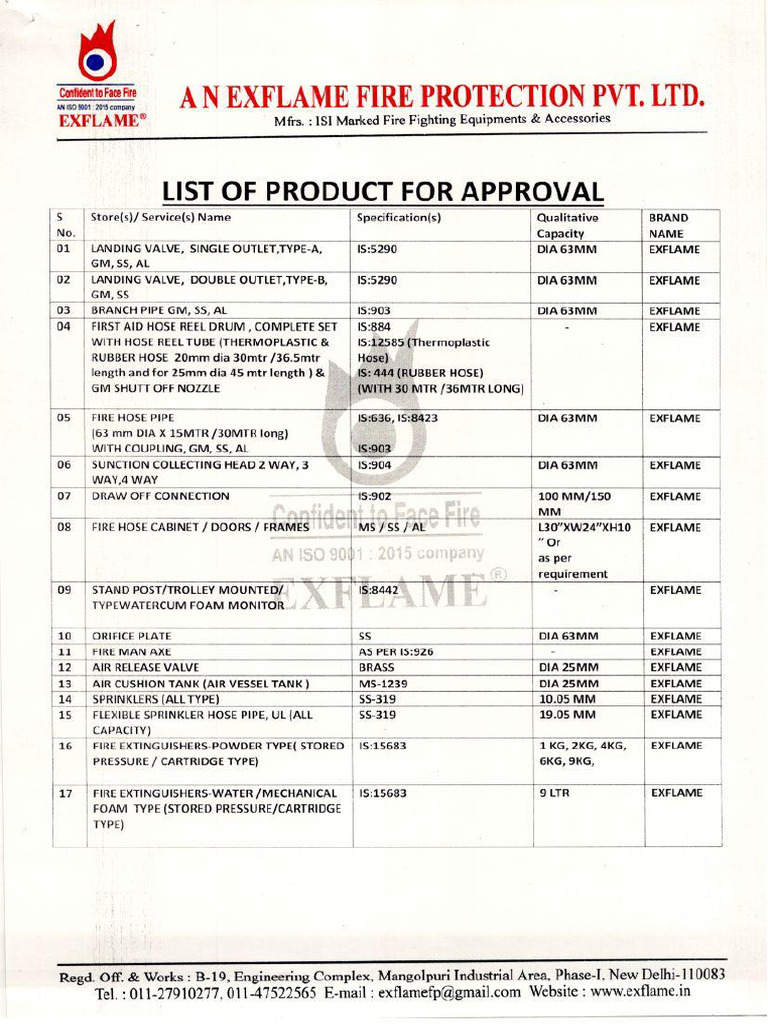 EXFLAME Product List | PDF