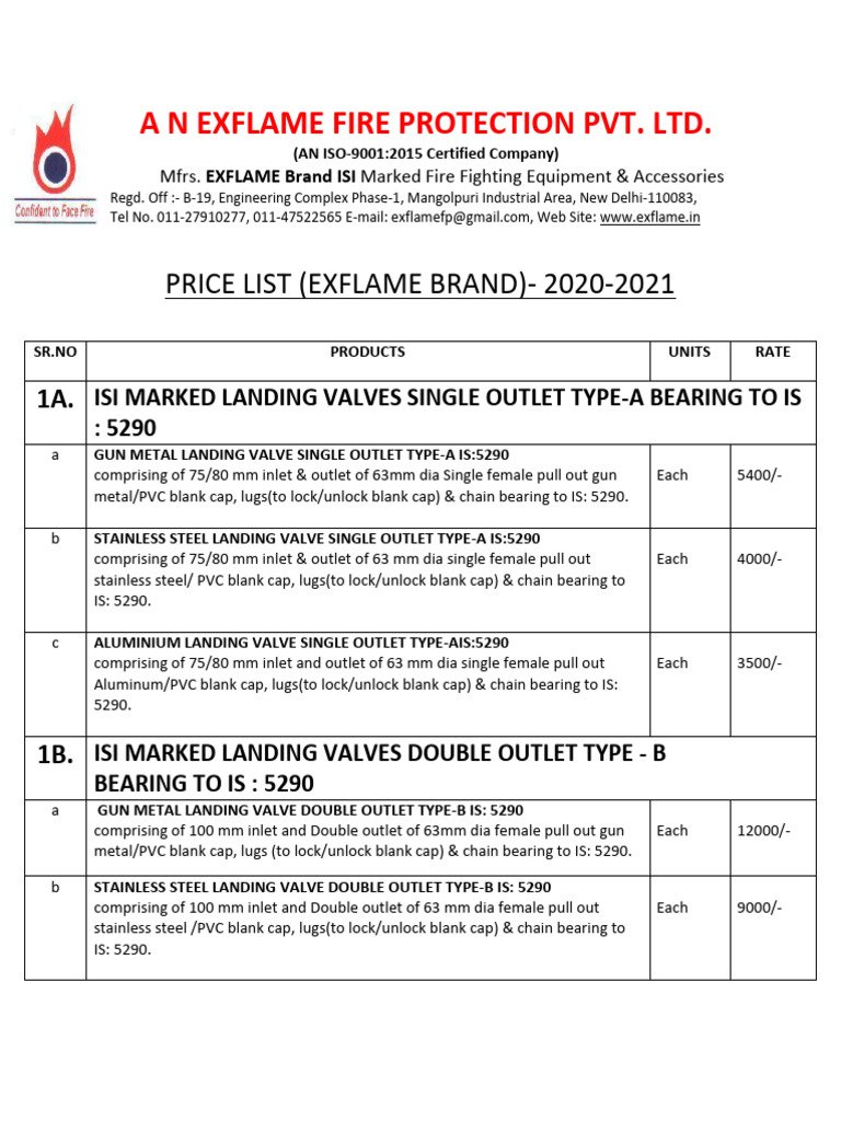 EXFLAME - Final Price List (New) | PDF | Pipe (Fluid Conveyance) | Building Engineering