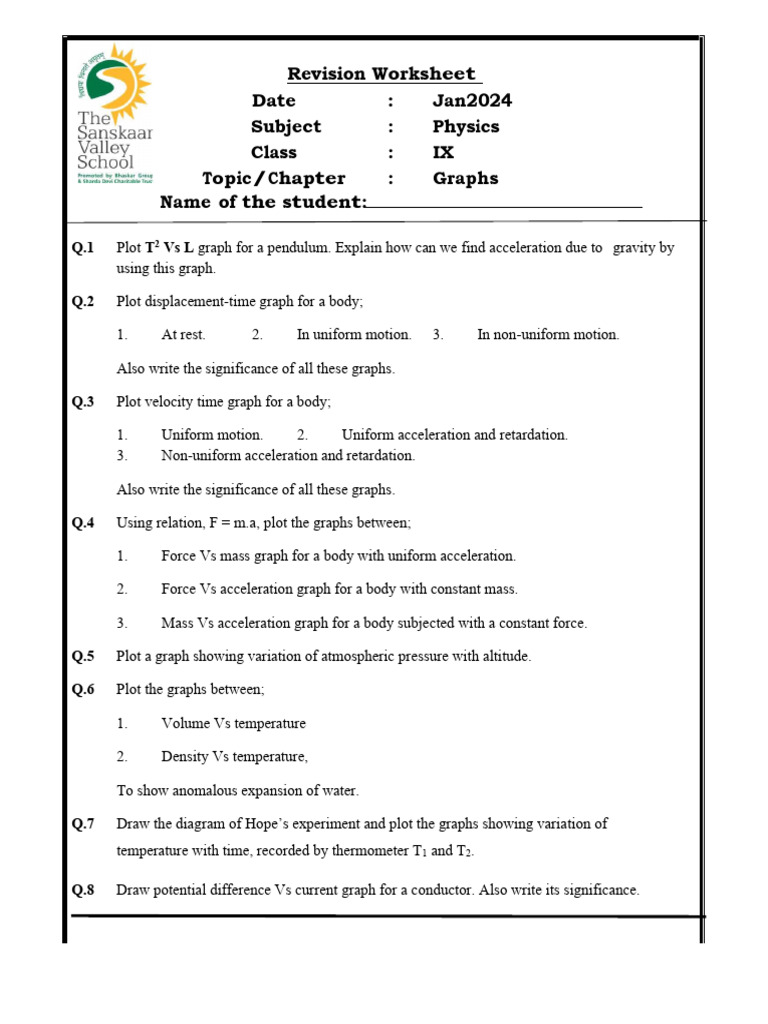 Physics Graphs Revision Worksheet | PDF | Science & Mathematics