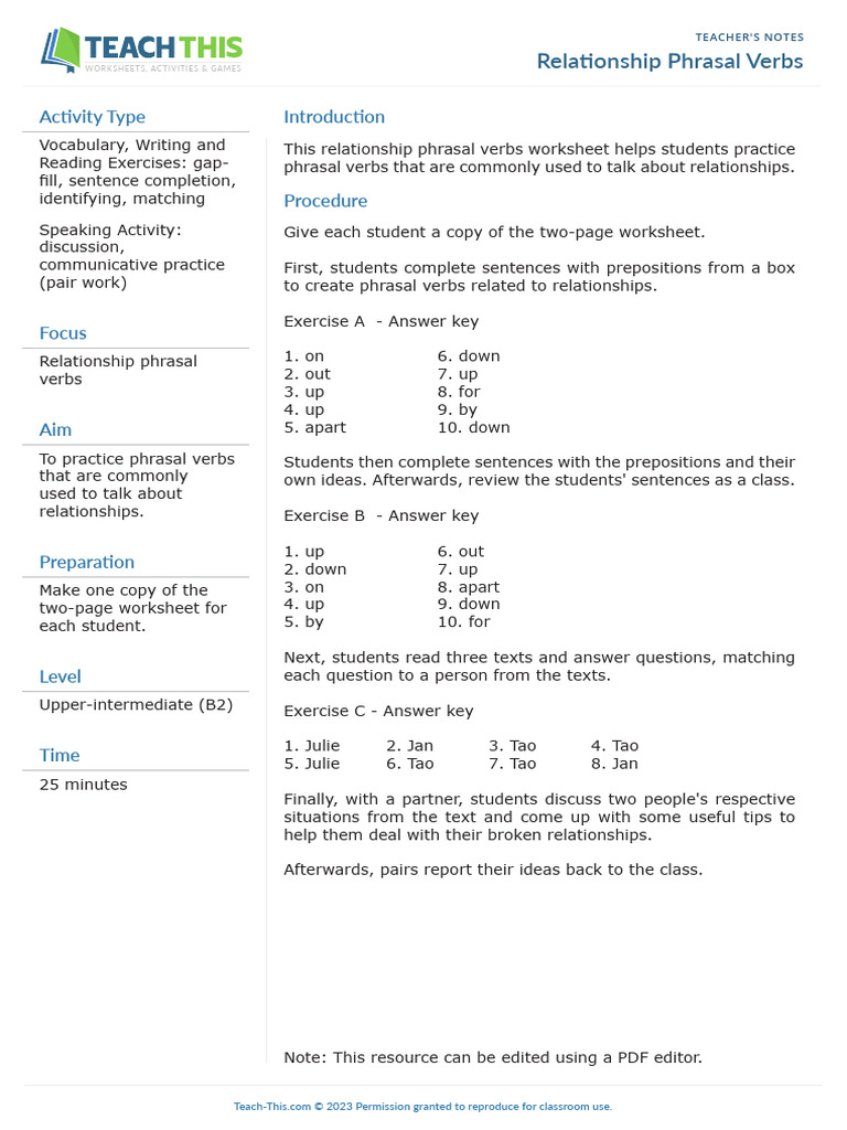 Relationship Phrasal Verbs | PDF | Language Arts & Discipline