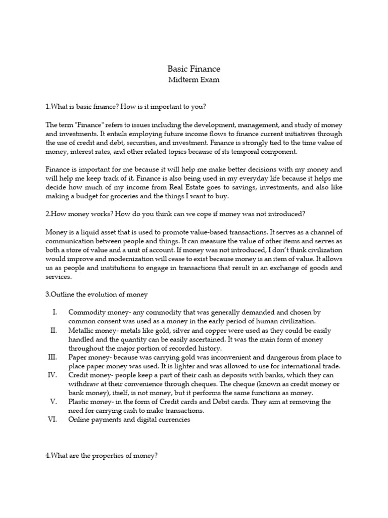 Basic Finance Midterm Exam | PDF | Money | Gold Standard