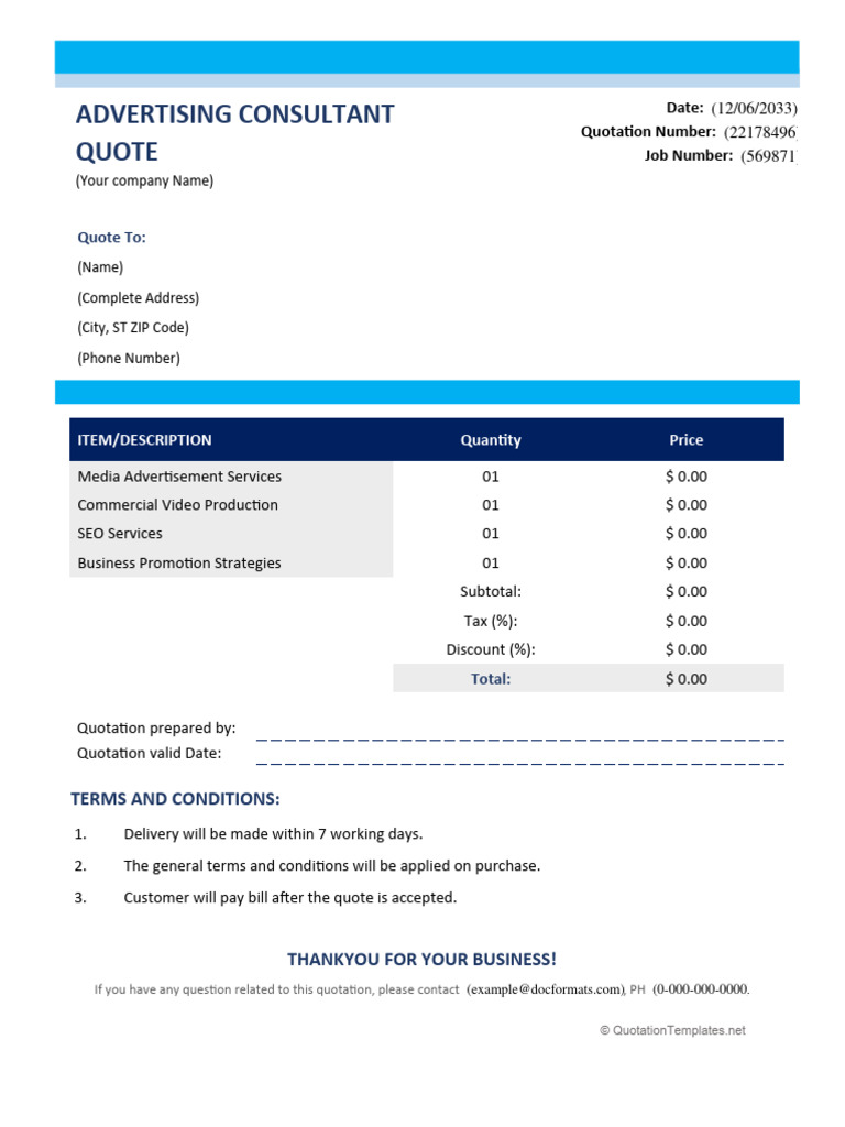 Advertising Consultant Quote Template | PDF | Finance & Money ...