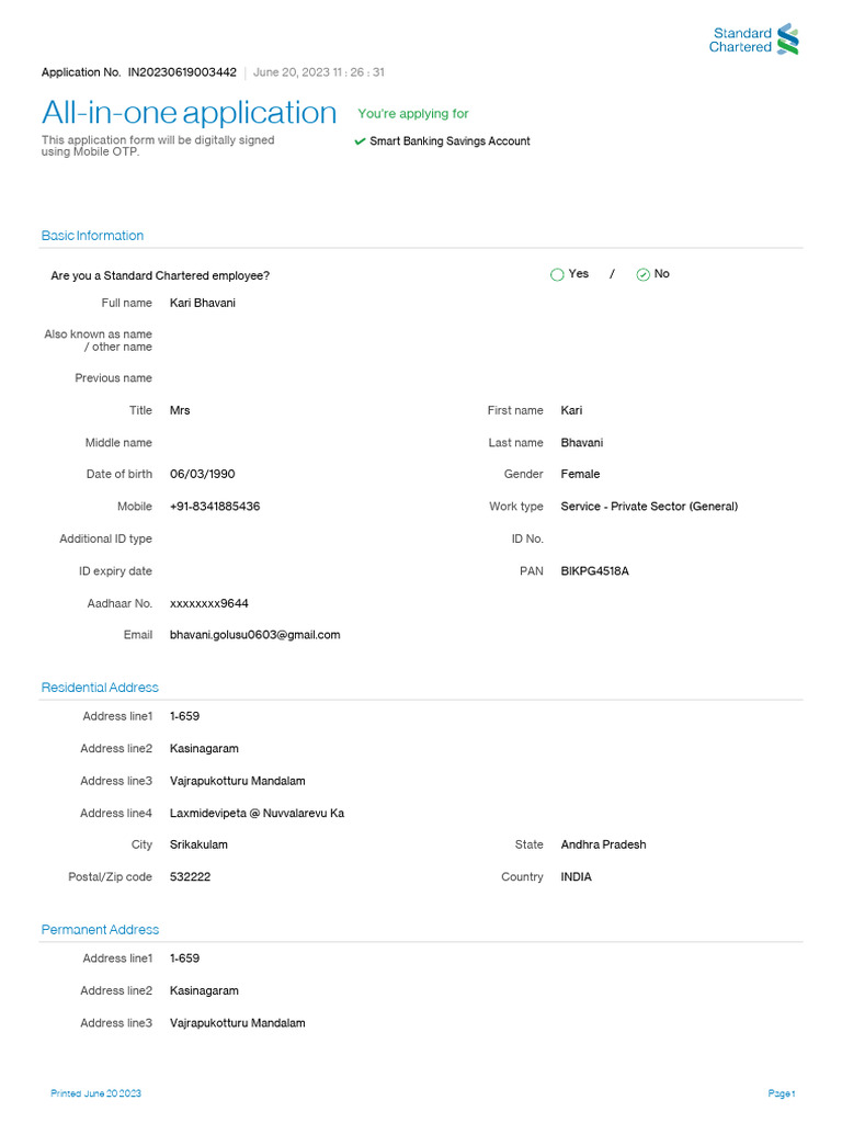 Standard Chartered Credit Card Application | PDF | Credit Card ...