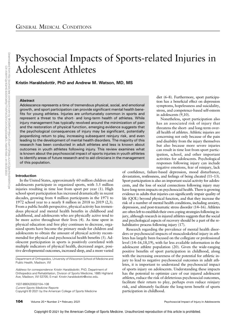 Psychosocial Impacts of Sports Related Injuries In.10 | PDF ...