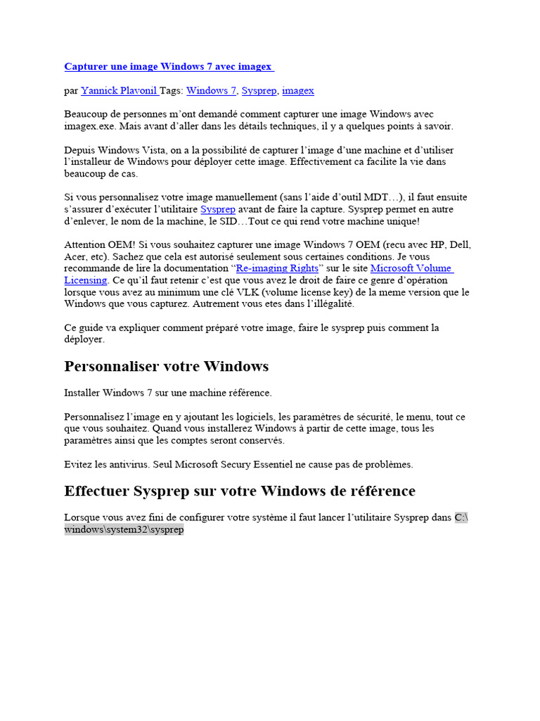Capturer une image Windows 7 avec ImageX | PDF | Windows 7 | Microsoft ...