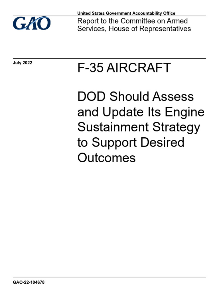 Gao 关于 F-35 发动机战略的报告 | Download Free PDF | Lockheed Martin F 35 ...