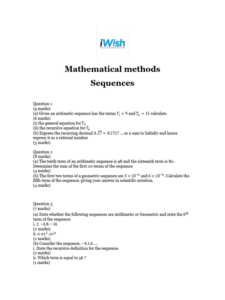 Sequences Methods Yr-11 | PDF | Arithmetic | Sequence