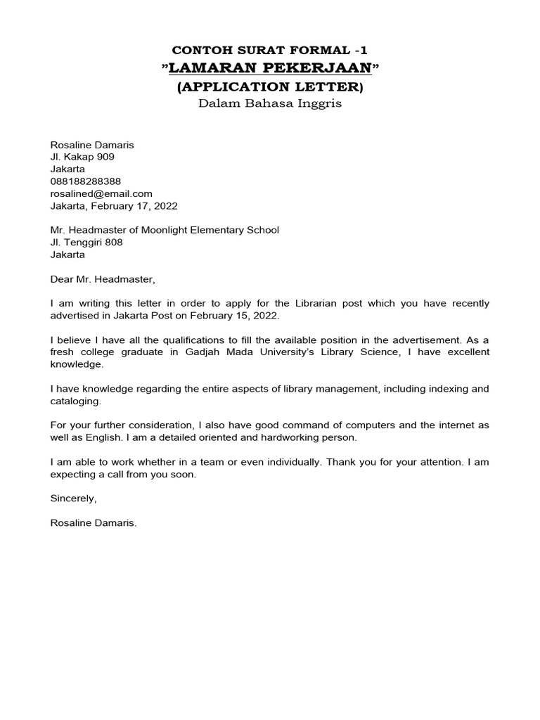 Contoh Surat FORMAL (Bahasa Inggris) | PDF | Karier & Perkembangan ...