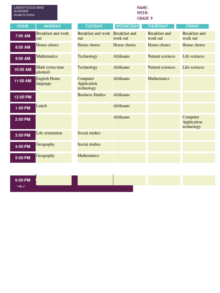 Grade 9 Term 4 Timetable 2025 | PDF