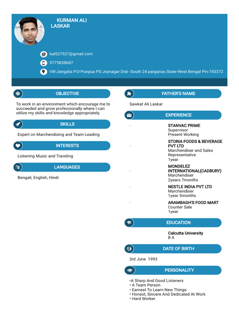 CV_KURMAN ALI | PDF | Behavior Modification | Learning