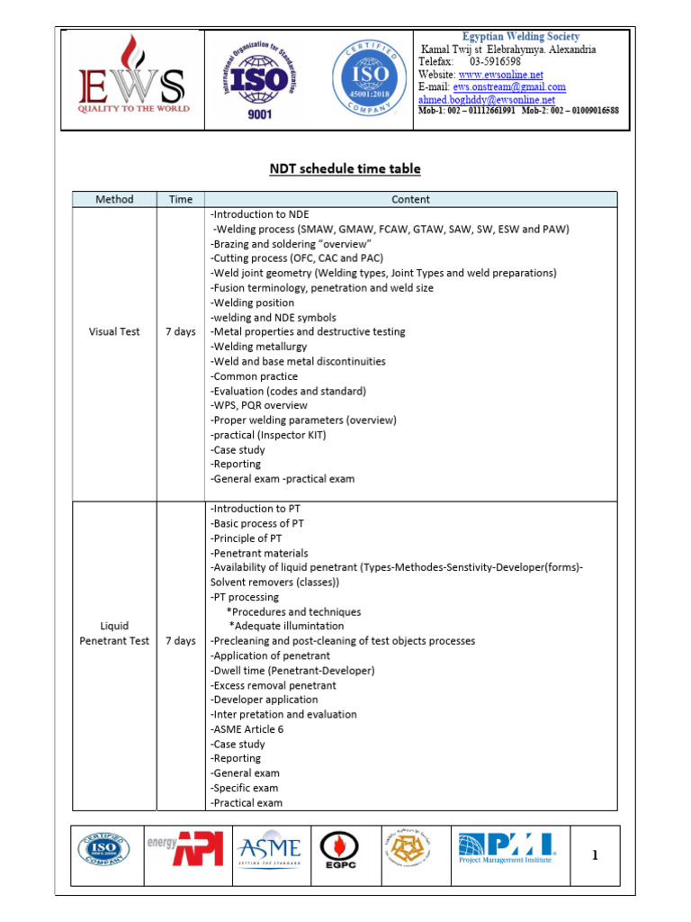 NDT Schedule Time Table | PDF | Nondestructive Testing | Waves