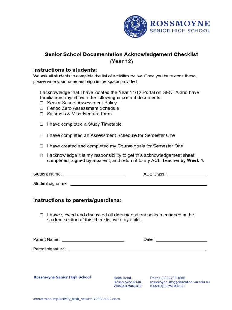 Year 12 Documentation Checklist | PDF
