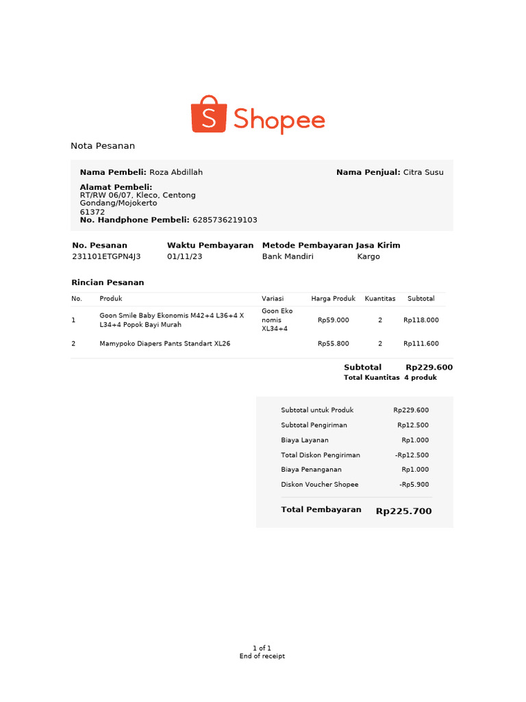 Shopee Invoice | PDF