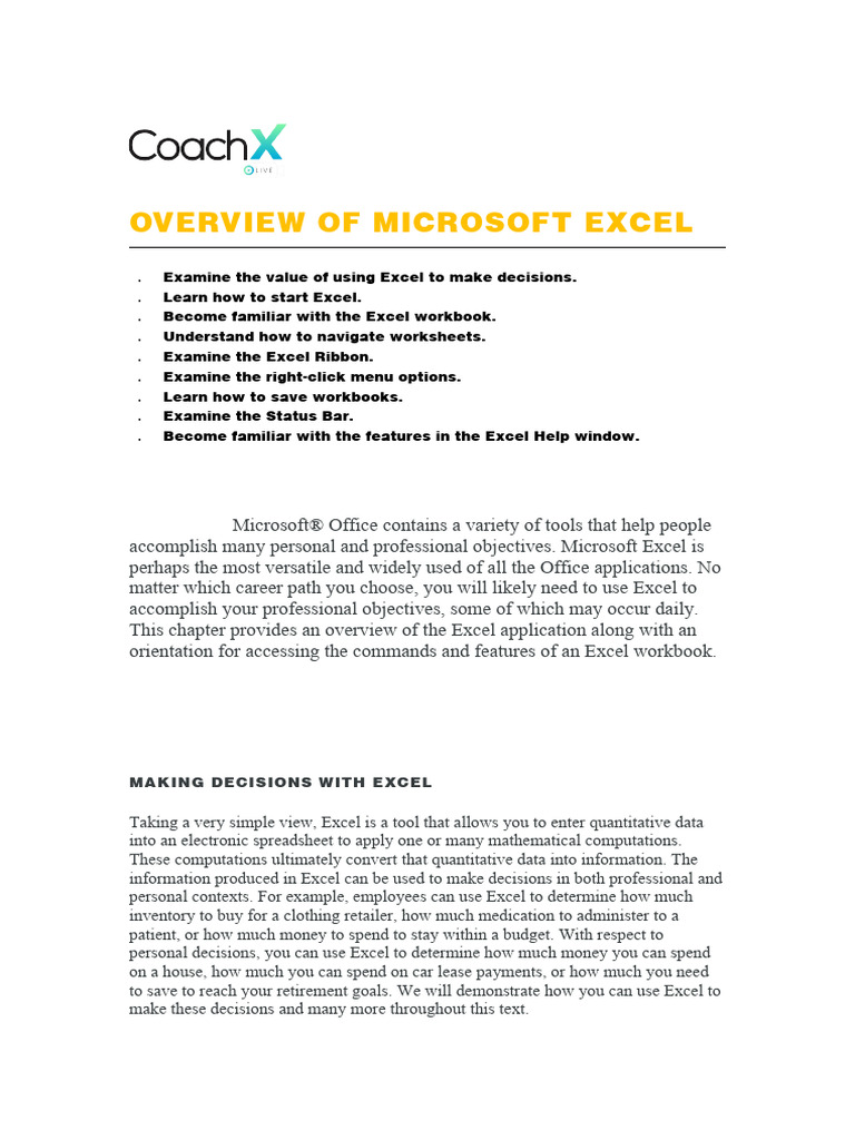 Excel - Notes1 (OverView of Basics of Excel) | PDF | Microsoft Excel ...
